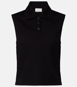 Saint Laurent Cassandre Cotton Piqué Top - Black