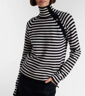 Max Mara Paniere Striped Cashmere Turtleneck Top