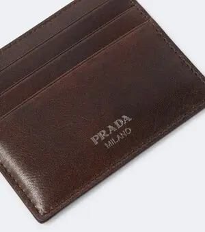 Prada Logo Leather Card Holder - Brown