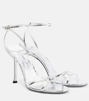 JIMMY CHOO Leo 100 Snake-effect Leather Sandals - Silver