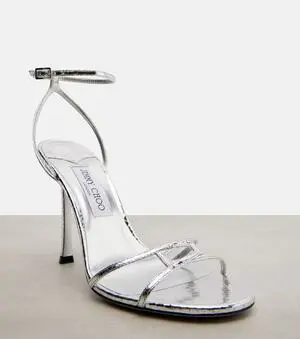 JIMMY CHOO Leo 100 Snake-effect Leather Sandals - Silver