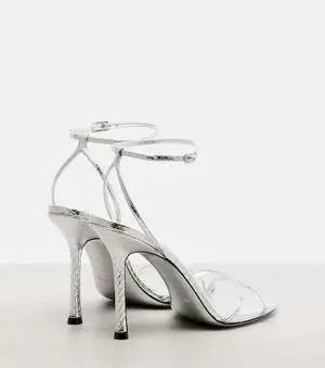 JIMMY CHOO Leo 100 Snake-effect Leather Sandals - Silver