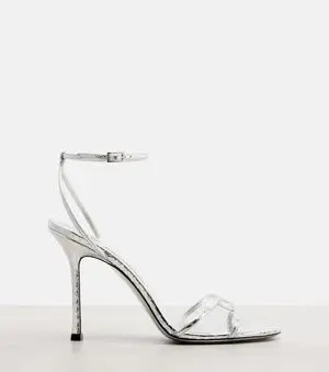 JIMMY CHOO Leo 100 Snake-effect Leather Sandals - Silver