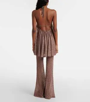 Missoni Open-knit Lamé Flared Pants - Brown