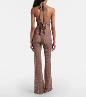 Missoni Open-knit Lamé Flared Pants - Brown
