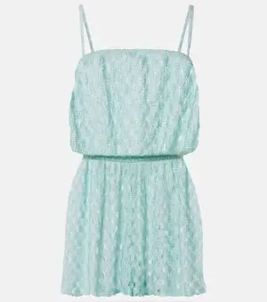 Missoni Open-knit Lamé Romper - Blue