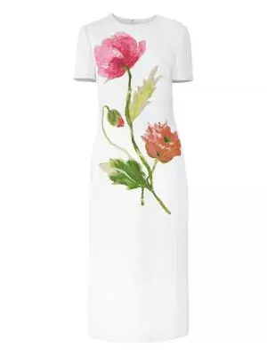 Carolina Herrera Poppy-print Midi Dress - White