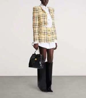 Balmain Tweed Sequinned Check Mini Skirt - Yellow