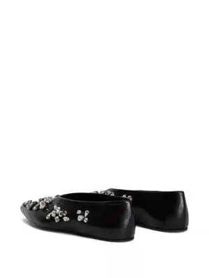 JIL SANDER Leather Crystal Embellished Pointed Toe Ballerinas - Black