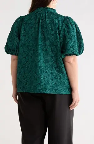 SUGARLIPS Arielle Jacquard Puff Sleeve Top - Emerald