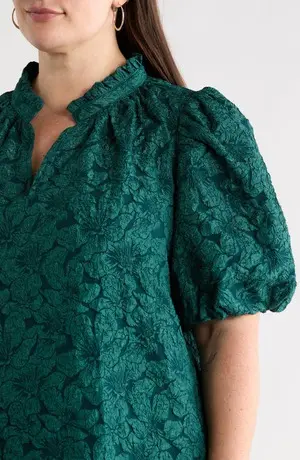 SUGARLIPS Arielle Jacquard Puff Sleeve Top - Emerald