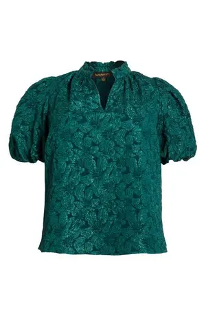 SUGARLIPS Arielle Jacquard Puff Sleeve Top - Emerald