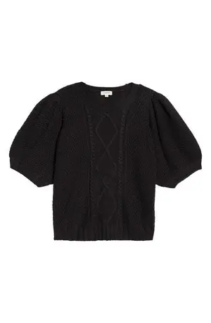 SUGARLIPS Puff Sleeve Cable Stitch Sweater - Black