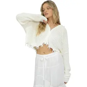 BELLE & BLOOM Another Love Fringe Zip Knit - White