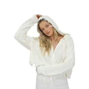 BELLE & BLOOM Another Love Fringe Zip Knit - White