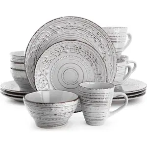 ELAMA Malibu Calcite 16-piece Dinnerware Set - Grey
