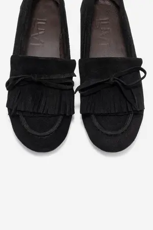 FOREVER & ALWAYS SHOES Leather Tassel Loafer - Black Suede Leather