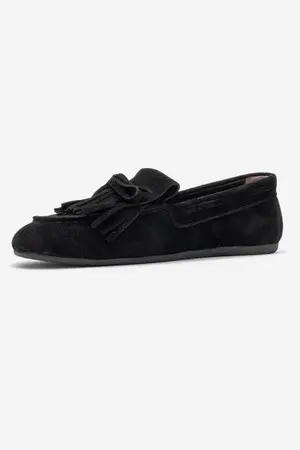 FOREVER & ALWAYS SHOES Leather Tassel Loafer - Black Suede Leather