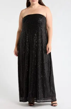SUGARLIPS Strapless Sequin Maxi Dress