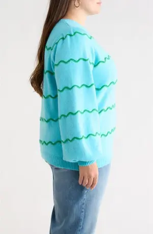 SUGARLIPS Maeverly Wavy Striped Crewneck Sweater - Cerulean-blue