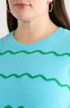 SUGARLIPS Maeverly Wavy Striped Crewneck Sweater - Cerulean-blue