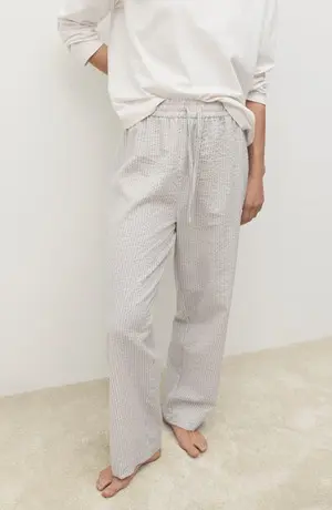 Mango Cotton Seersucker Pajamas - Charcoal