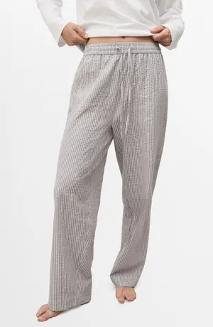 Mango Cotton Seersucker Pajamas - Taupe