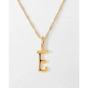 EDGE OF EMBER Solid Gold Initial Pendant Necklace - E