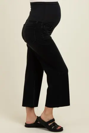 PINKBLUSH Raw Hem Cropped Wide Leg Maternity Jeans