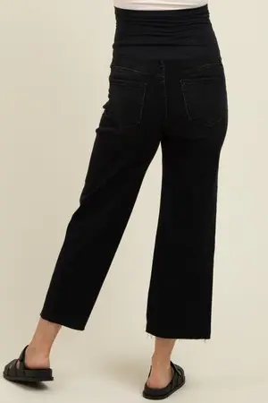 PINKBLUSH Raw Hem Cropped Wide Leg Maternity Jeans