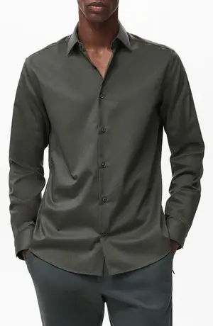 Mango Stretch Button-up Shirt - Khaki Green