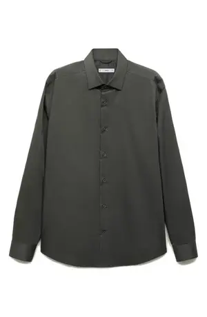 Mango Stretch Button-up Shirt - Khaki Green