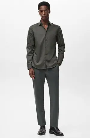 Mango Stretch Button-up Shirt - Khaki Green