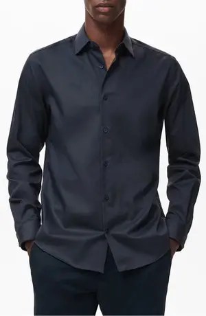 Mango Stretch Button-up Shirt Navy