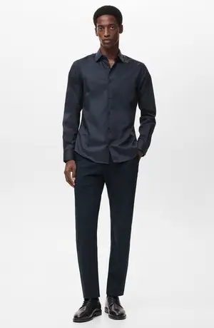 Mango Stretch Button-up Shirt - Navy