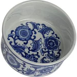 STORIED HOME Stoneware Pet Bowl With Design - Blue
