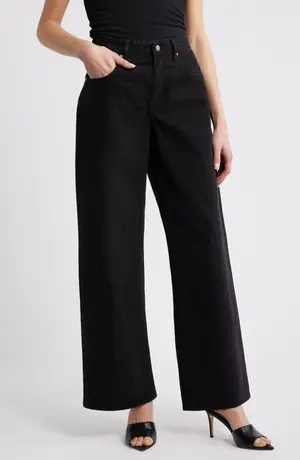 Mango Libra Embellished Wide Leg Jeans - Black Denim