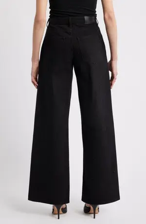Mango Libra Embellished Wide Leg Jeans - Black Denim
