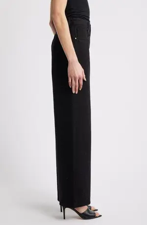Mango Libra Embellished Wide Leg Jeans - Black Denim