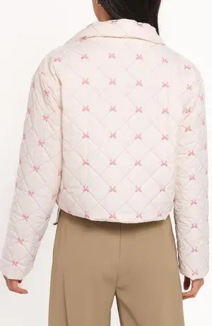 PETAL & PUP Diamond Quilted Jacket With Embroidered Bows