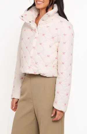 PETAL & PUP Diamond Quilted Jacket With Embroidered Bows