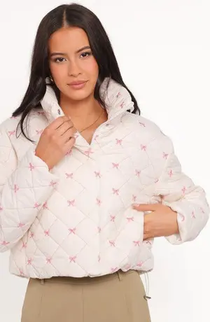 PETAL & PUP Diamond Quilted Jacket With Embroidered Bows