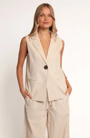 PETAL & PUP Trula One-button Cotton & Linen Vest