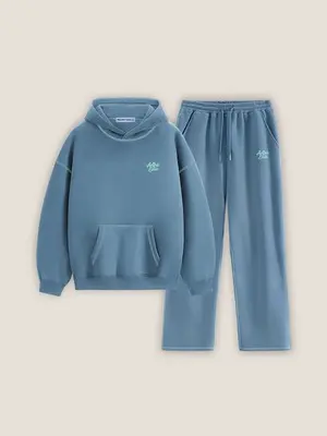 AELFRIC EDEN Fleece Pullover Hoodie Set - Blue Grey