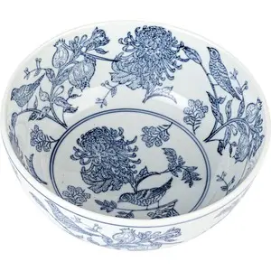 STORIED HOME Aviary Garden Stoneware Bowl - Blue