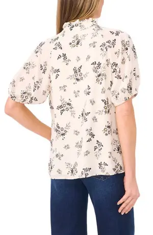 CECE DUPRAZ Floral Ruffle V-neck Georgette Top