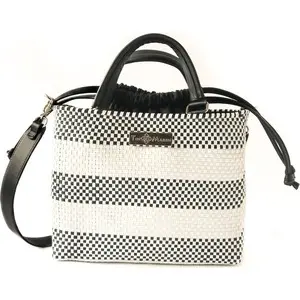TIN MARIN Medium Woven Crossbody Drawstring Bag - Black