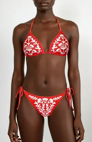 JESSIE ZHAO NEW YORK Coral Garden Reversible Triangle Bikini Top - Red