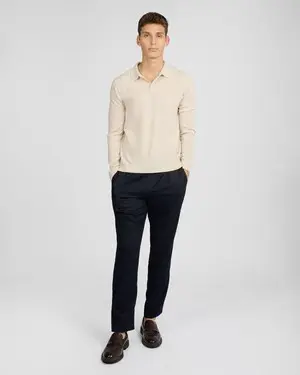 Onia Extra Fine Merino Wool Long Sleeve Polo - Stone Melange
