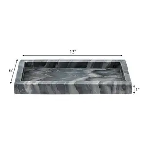 HAPPIMESS Luxe Stone Classic Minimalist Rectangular Marble Bathroom Countertop Tray - Black Marble